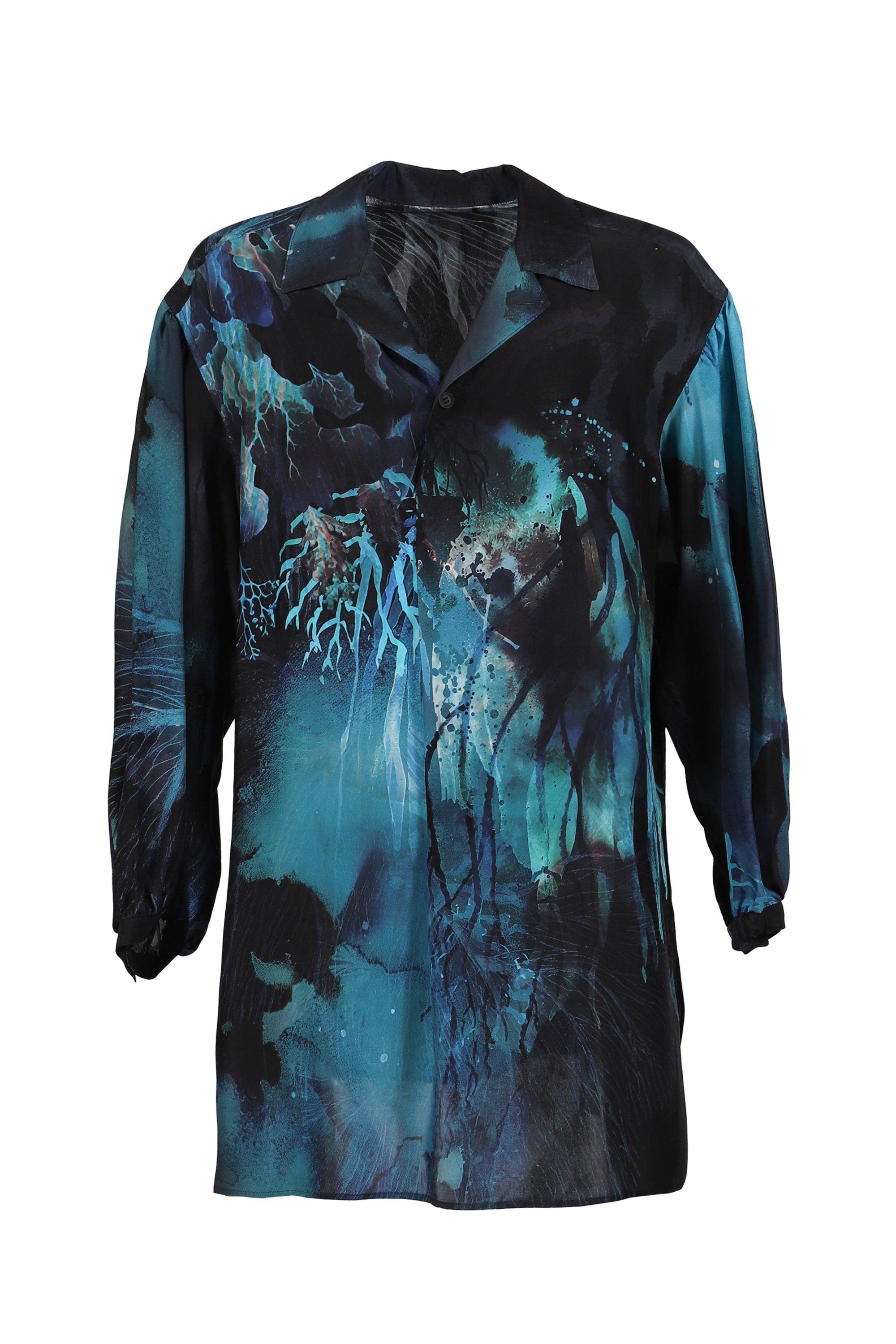 Yohji Yamamoto ヨウジヤマモト SS26 SEA PRINT SILK SHIRT / BLK - NUBIAN ヌビアン
