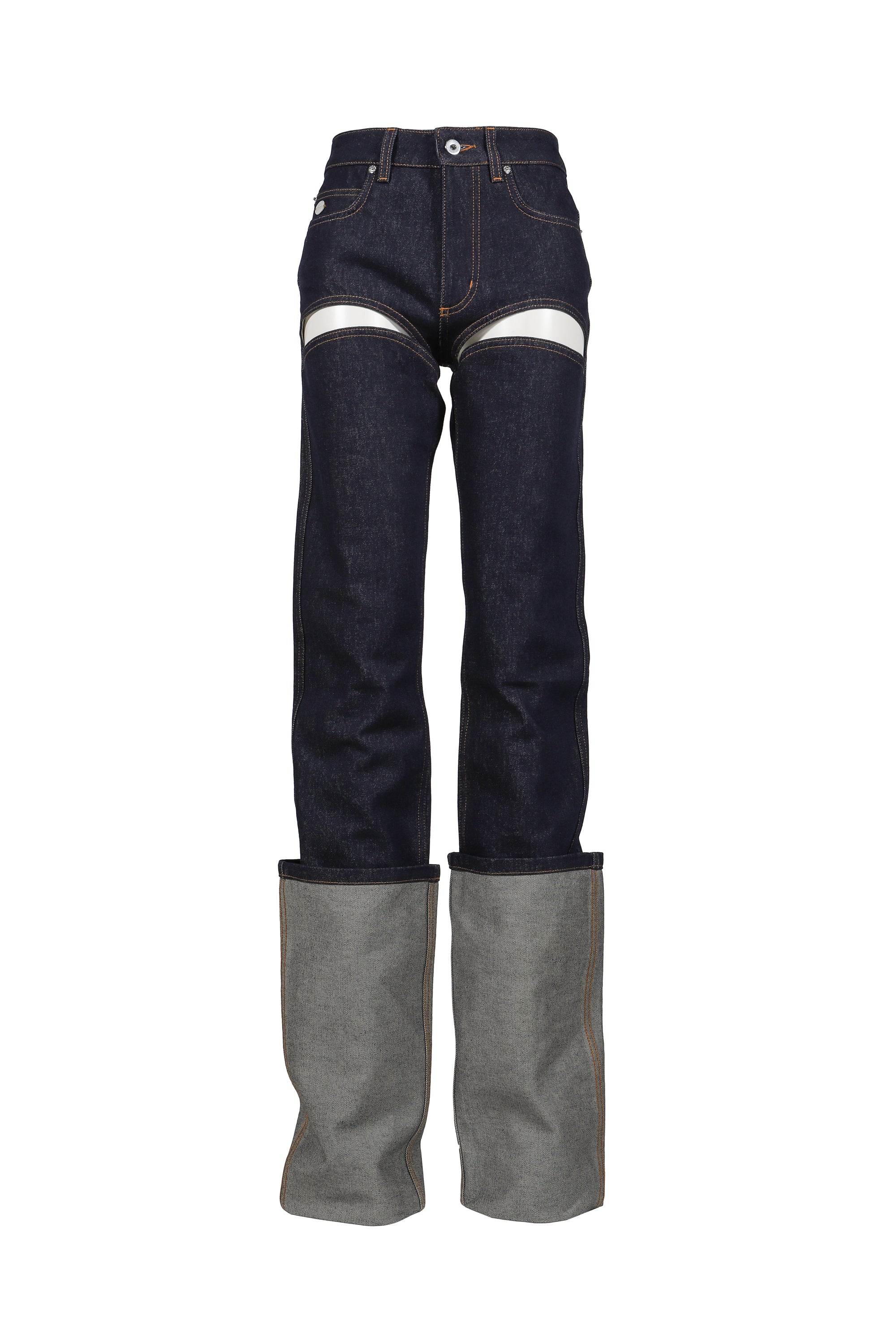 Jean Paul Gaultier ジャン ポール ゴルチエ SS26 DENIM PANTS WITH CUTS ON FRONT ...