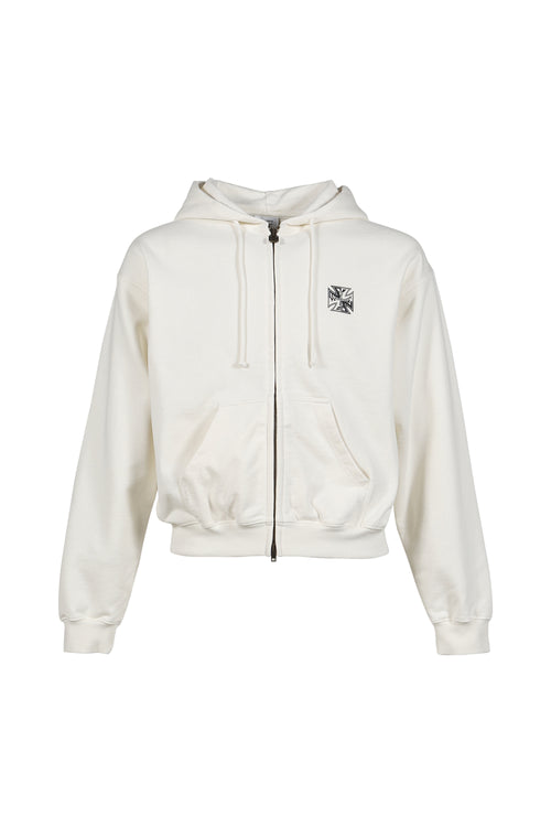 VETEMENTS ヴェトモン SS26 BIKER CROSS LOGO FITTED ZIP-UP HOODIE / VANILLA ...